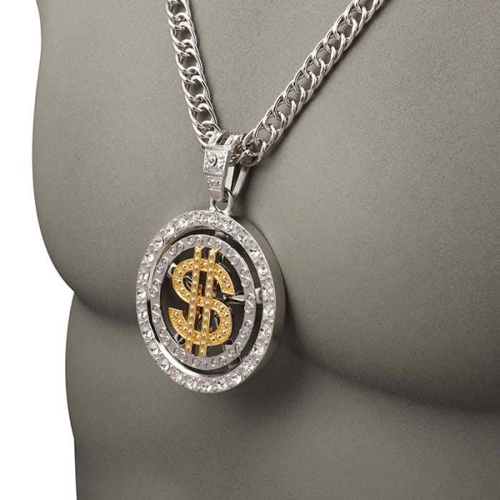 Spinning Gold Dollar Sign Necklace Pendant - Deez Grillz